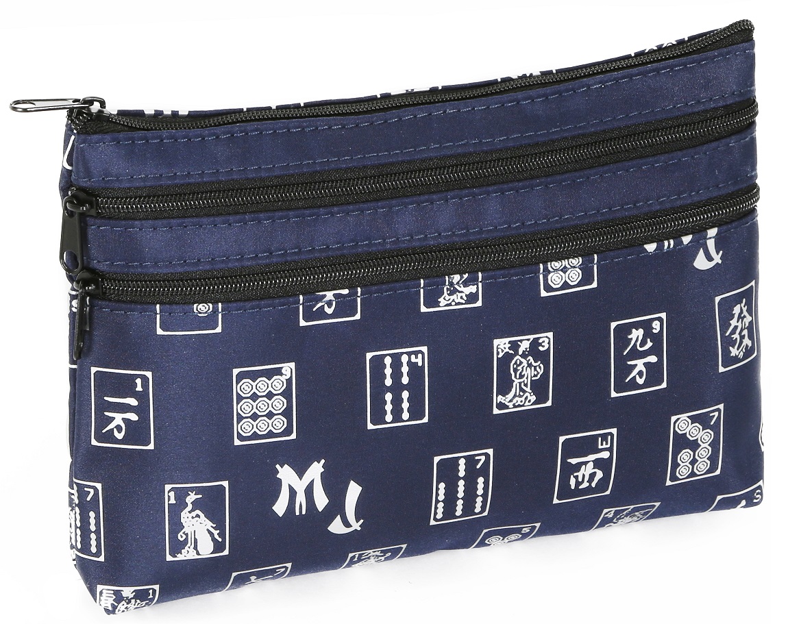 Mah Jongg Navy Blue and Silver 3 Zipper Mah Jong Purse for Mahjong Card